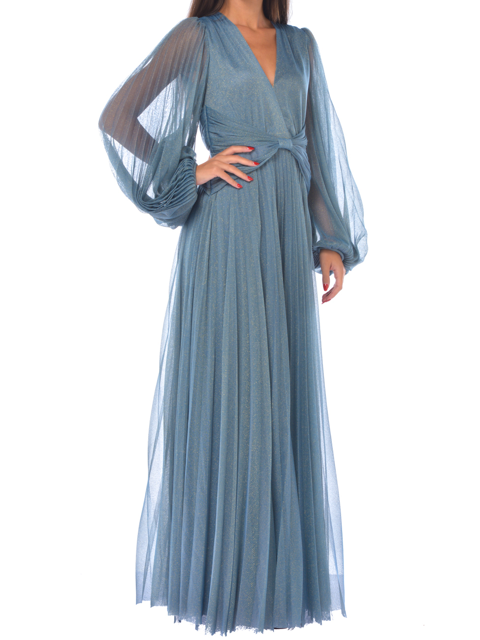 Abito lungo da donna Nenette plisse' con fiocco - 34BB-ALUS