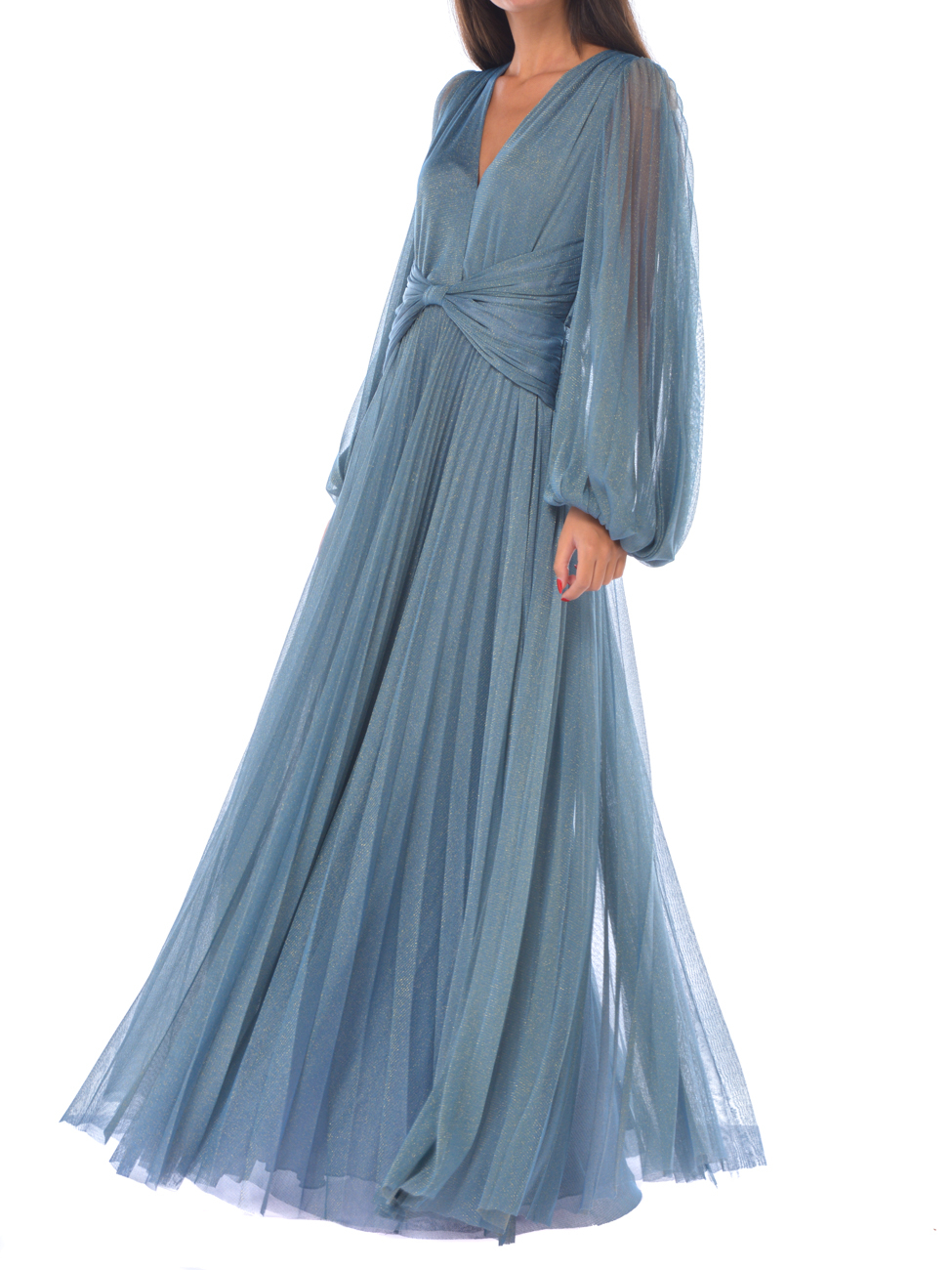 Abito lungo da donna Nenette plisse' con fiocco - 34BB-ALUS