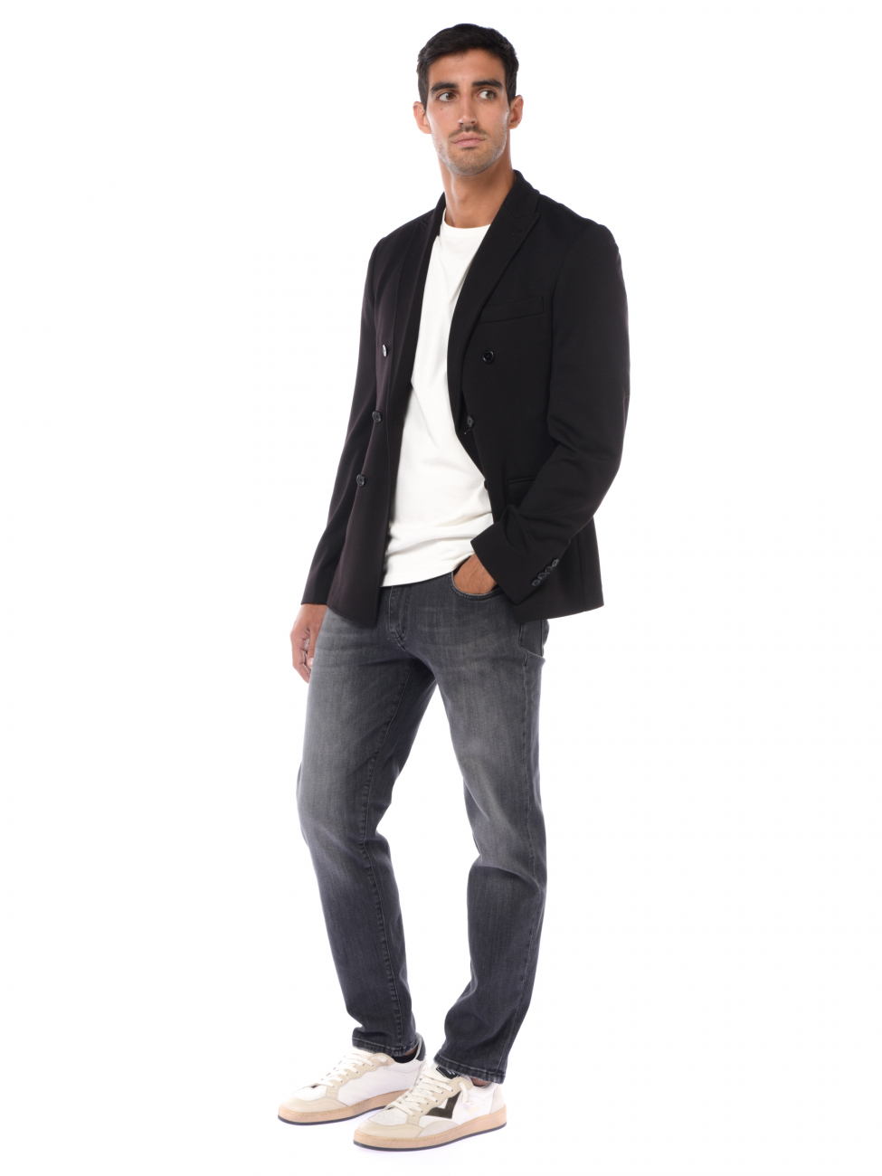 Giacca da uomo Daniele Alessandrini in jersey a doppiopetto - G3295N11