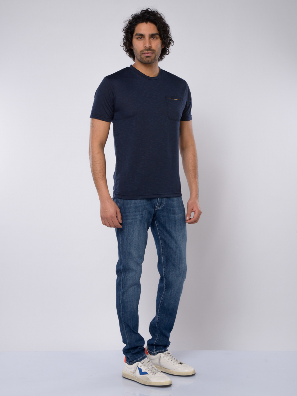 T Shirt da uomo Daniele Alessandrini effetto fiammato con taschino - M