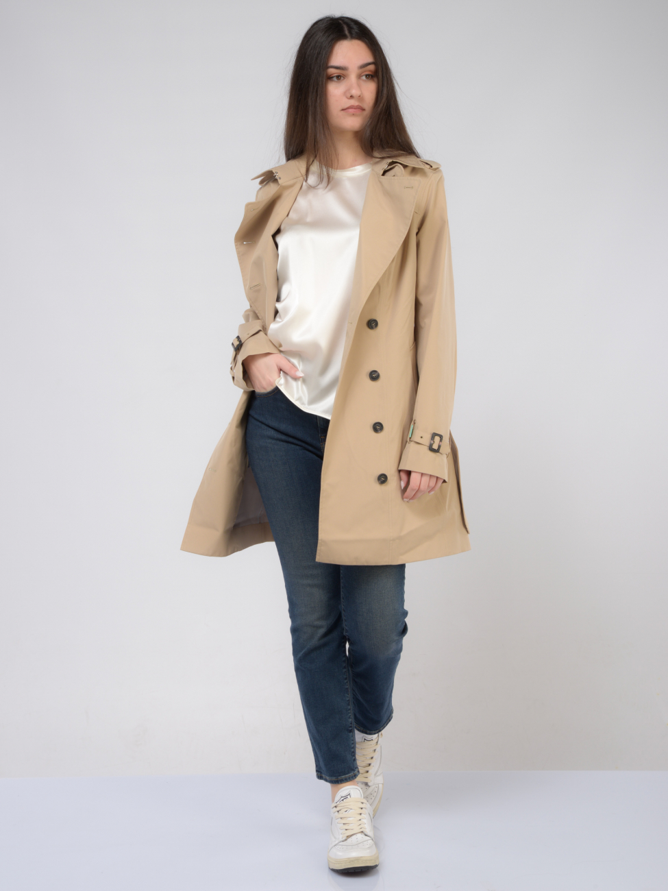 Trench da donna Save The Duck a doppiopetto con cintura - D43090GRIN18